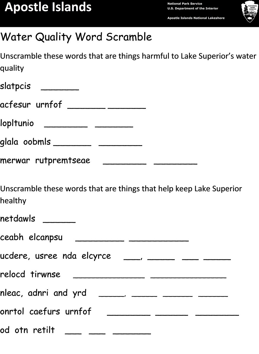 Water Quality Word Scramble (U.S. National Park Service)