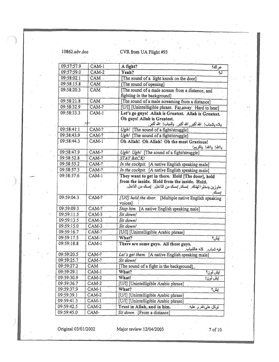 Cockpit Voice Recorder Transcript - Flight 93 National Memorial (U.S ...
