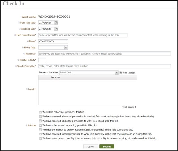 Check In for Fieldwork - Science (U.S. National Park Service)